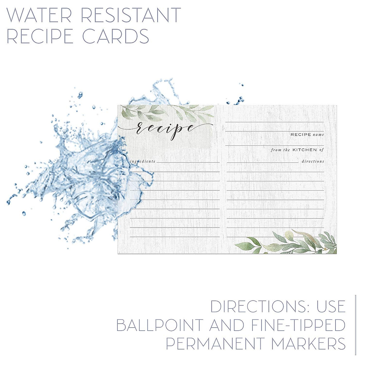 Farmhouse Greenery Recipe Cards from Dashleigh, 48 Cards, 4x6 inches, Sage Green and White, Water-Resistant and Double-Sided (Farmhouse Recipe Cards)