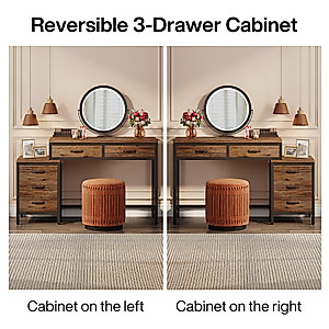 Tribesigns Vanity Desk with 5 Drawers, Makeup Vanity Table Dressing Table with Side 3-Drawer Chest, Make Up Vanities for Women, Girls (Without Mirror)