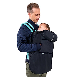 JAN & JUL Waterproof Baby Rain Cover with Hood and Pockets, Universal for Baby Carriers and Strollers (Black)