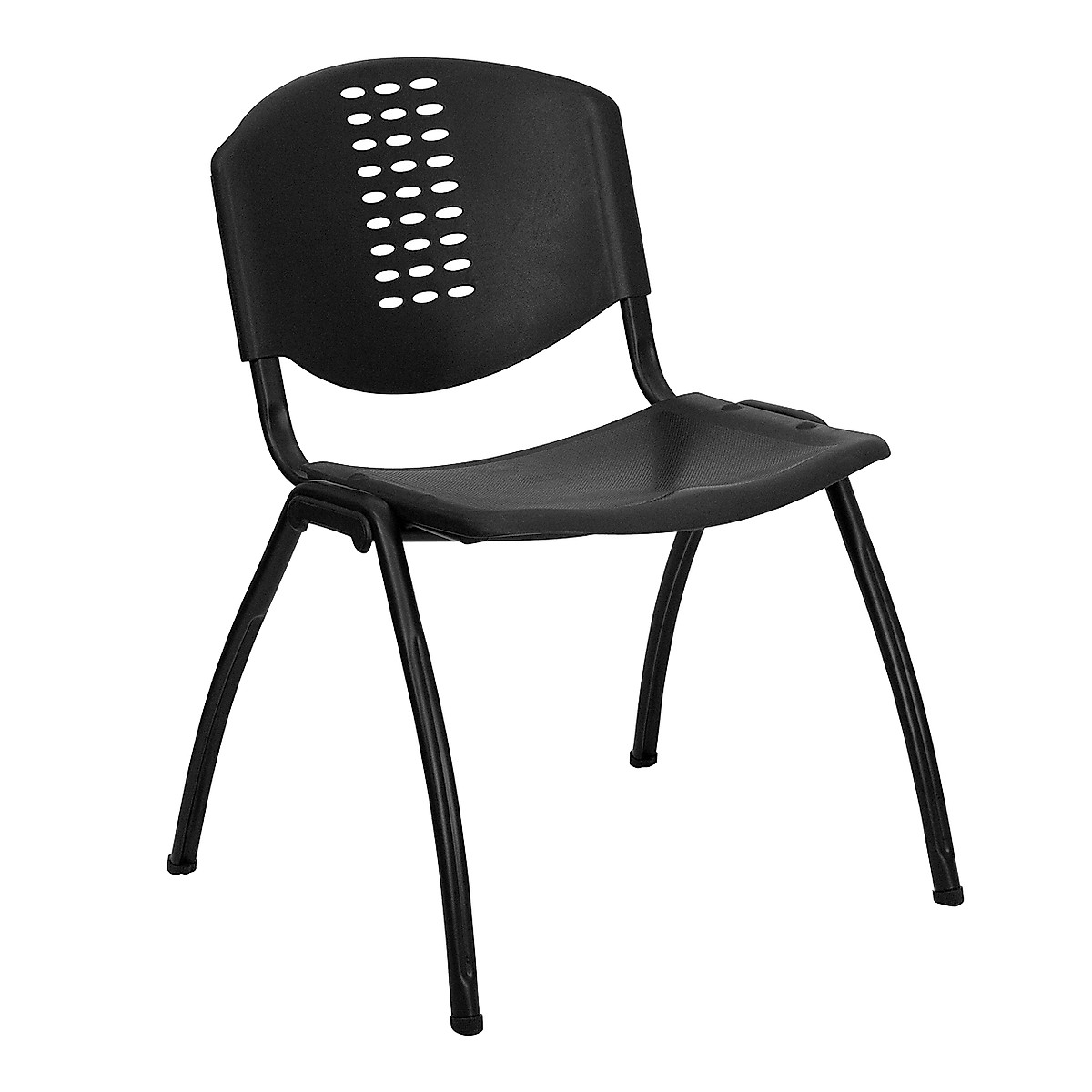 Flash Furniture 5 Pack HERCULES Series 880 lb. Capacity Black Plastic Stack Chair with Oval Cutout Back and Black Frame