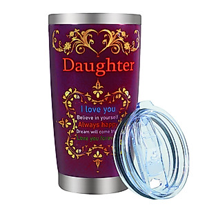 LanHong Daughter Gifts Tumbler Mug 20 oz - Coffee Tumbler for Women - Best Daughter Gift from Mom Travel Coffee Mug - Stainless Steel Insulated Coffee Tumbler Cup