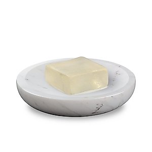 WORHE Marble Soap Dish Italy Natural Stone Sponge Holder for Bathroom Tub Shower Kitchen Sink, Handcraft Round Soap Case Organizer Trinket Plate Jewelry Tray Coaster for Home Decor White (DL008)