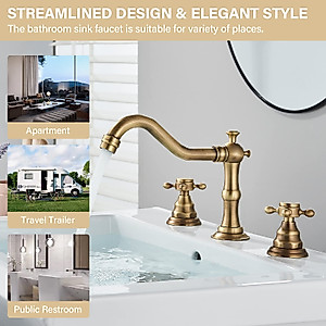 𝐕𝐨𝐭𝐚𝐦𝐮𝐭𝐚 𝐁𝐚𝐭𝐡𝐫𝐨𝐨𝐦 𝐒𝐢𝐧𝐤 𝐅𝐚𝐮𝐜𝐞𝐭 Antique Brass Bathroom Faucets for Sink 3 Hole 8 Inch Widespread Bathroom Faucet 2 Handles Faucet for Bathroom Sink with Pop Up Drain