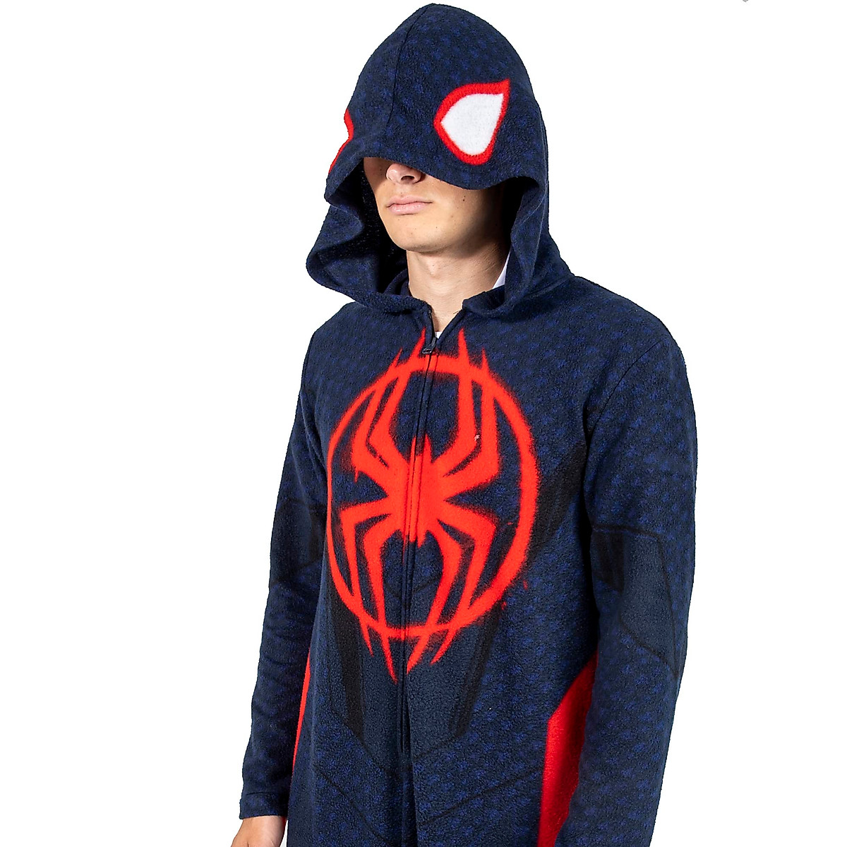 Spider-Man Miles Morales Men's Hooded Union Suit with Leg Hem-Medium Black