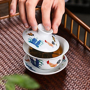 DOITOOL China Traditional Teacup Ceramic Chinese Tea Cup Porcelain Tea Bowl Gaiwan Teacup with Lid and Saucer Teapot Teaware for Home Tabletop Decor White