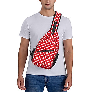 Red White Polka Dot Sling Bag Crossbody Travel Hiking Backpack Daypack for Women Men Unisex，Shoulder Chest Bags Cycling Gym