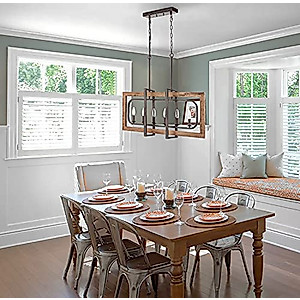 DEYNITE Farmhouse Wood Chandelier for Kitchen Island 6-Light Dining Room Pendant Light Fixtures in Rust & Brown Finish