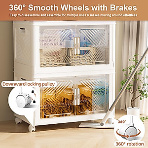 Foldable Storage Bins with Lids 76QT, Stackable Storage Containers with Wheels and Magnetic Doors, Plastic Clothes Closet Organizers and Storage Box for Room, Pantry, Home and Office (4 Pack)