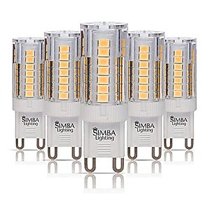 Simba Lighting G9 LED Light Bulb (5 Pack) 4W T4 40W Halogen Replacement for Pendants, Ceiling Lights, Desk Lamp, Wall Sconce, 120V JCD Bi-Pin Base Non-Dimmable, 3000K Soft White