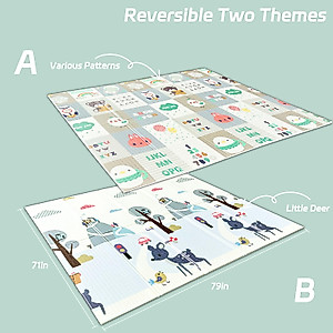 Baby Play Mat 79x71x0.4 Inch, Extra Large Waterproof Foldable Play Mat for Floor, Reversible Thickened Foam Activity Playmat for Babies, Toddlers, Kids, Safe Anti-Slip Tummy Time Baby Crawling Mat