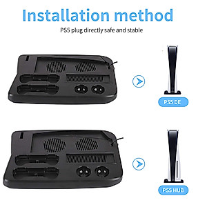 PS5 controller charger，Multifunctional PS5 cooling base,Cooler Fan for PS5 console, Improve the operational life span， Dual handles can be charged at the same time