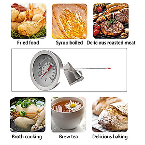Deep Fry Thermometer Mechanical Meat Thermometer for Deep Fry, Grilling Dial Thermometer Stainless Steel Stem Meat Cooking Thermometer with Adjustable Pot Clip(Size:200 mm)