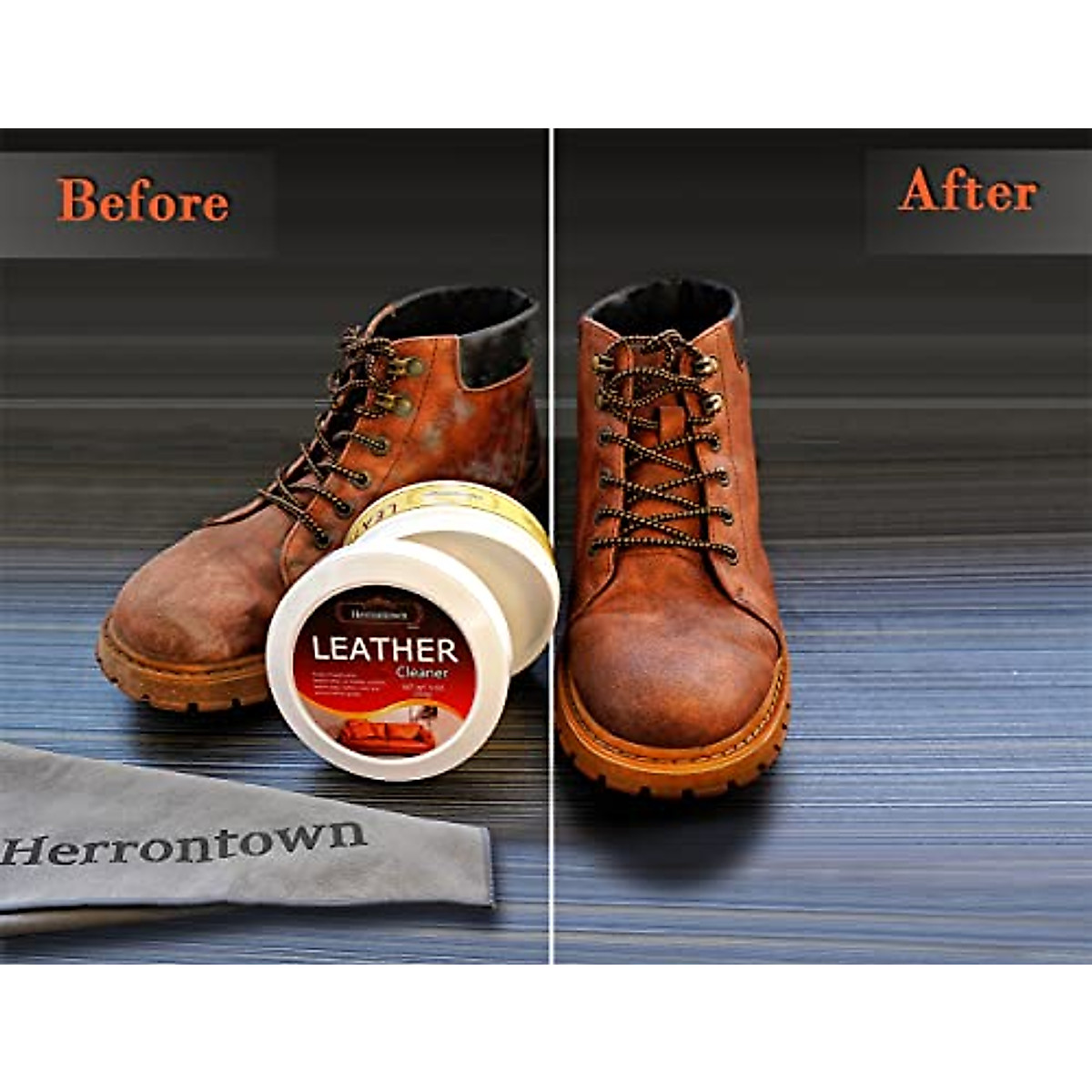 Herrontown Leather Cleaner for Furniture, White Saddle Soap Made by Coconut Oil and Nature Wax. (9 oz Plus 1 Sponge and 1 Cleaning Cloth) Leather Care Kit for Car Interior, Couch, Boots, Shoes, Seats