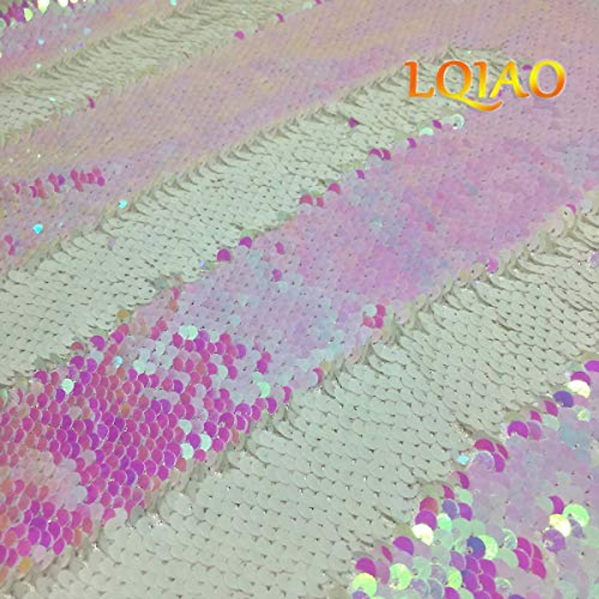 LQIAO 1Y Sequin Fabric Iridescent Pink White Sparkly Reversible Sequin Fabric for Sewing Mermaid Flip Up Large Sequin Fabric by The Yard Drawer/Cube/Tablecloth/Home/Dress/Fans DIY