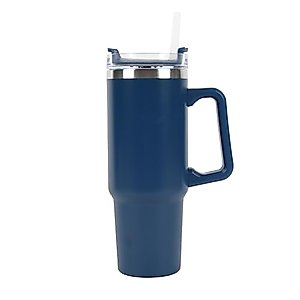 Envie 30 oz Tumbler Mug with Lid and Straw, Reusable Insulated Mug with Handle, Stainless Steel Tumbler for Iced & Hot Beverages, Navy Blue