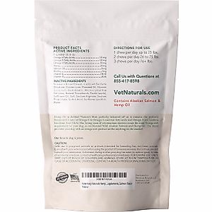 Veterinary Naturals Hemp Oil & Salmon Oil Chews for Dogs - Support HIPS & Joint - Best Source of Omega 3 - Fish Oil for Dog’s Shiny Coat & Itch Free Skin - 60 Soft Chew Dog Joint Supplements