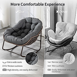 HOMEFUN Outdoor Patio Rocking Chairs, Oversized Papasan Rocking Chair Indoor with Padded Cushion - Rocker Egg Chair for Front Porch, Garden, Patio, Backyard Gray