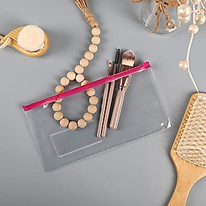 LABUK 25pcs Poly Zip Envelope, 9 x 4.7 Inches, Clear Pencil Pouch with Label Plastic Reusable Envelopes with Zipper, A6 Pencil Bags for Cash Money School Office Supplies, Muti-Color