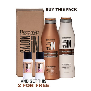 RECAMIER Salt Free Shampoo Repair and Ultra Hydrate Conditioner Hair Treatment Set 10.1oz +2 Nano Keratin Shots