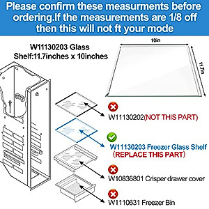 UPGRADED W11130203 Freezer Glass Shelf Replacement Compatible with Whirlpool Refrigerator Freezer Shelf Replacement Glass Shelves Parts W10527849 W10773887 WRS571CIHZ04 Freezer Shelf,WRS571 Series