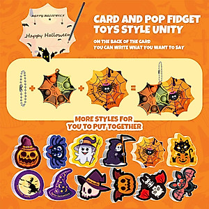 Oroalbb 72 Pcs Halloween Mini Pop Fidget Keychain Bulk, Halloween Party Favors for Kids, Halloween Toys Bulk with 72 DIY Cards, Halloween Prizes , Halloween Classroom Favors, Trick or Treat Toys