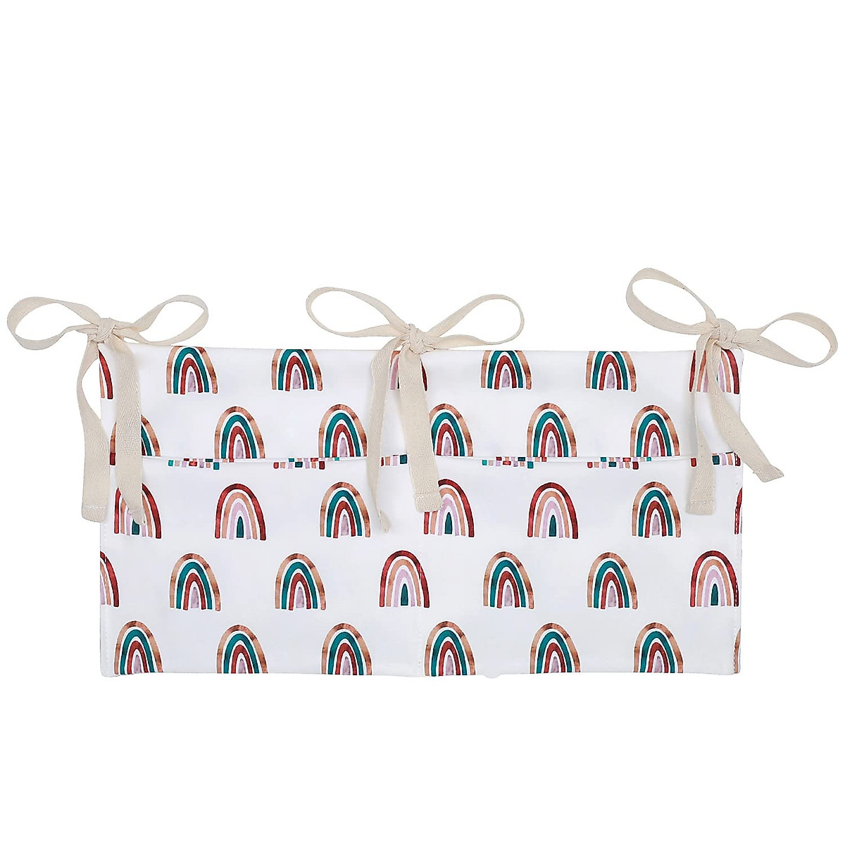 YeeMan Cotton Baby Bedside Hanging Storage Bag,2 Pockets Organizer for Baby Cribs and Toys (Rainbow)