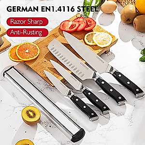 lemsper Professional Chef's Knife Set 5PCS - 3.5-8 Inch Set Kitchen Knives with Magnetic Knife Strip,5Cr15Mov German Carbon Stainless Steel Sharp Knives Set for Kitchen with Gift Box