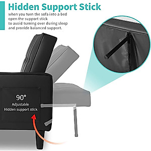 SAMERY Futon Sofa Bed Couch and Sleeper Sofas for Living Room, Faux Leather Convertible Folding Sofa Bed Couch and Loveseat for Small Space with Side Pockets Armrest and Sturdy Legs (Black)