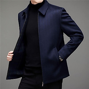 BaRdzo Men's Coat Autumn and Winter Casual Lapel Wool Coat Men Sim Stripe Zip Coat Menswear (Color : E, Size : 190 code)