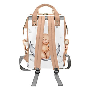 NZOOHY Teddy Bear Sits on Moon Personalized Name Diaper Bag Tote, Custom Waterproof Nursing Baby Bag Mummy Backpack for Mom Travel Outdoor 15'' X 10.83'' X 6.69''