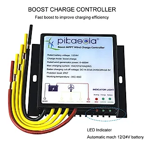 Pikasola MPPT Wind Turbine Charge Controller Wind Generator Controller, 12V/24V Auto Match MPPT Controller IP67 Waterproof, Suitable for 400Watt 600Watt Wind Turbine Generator