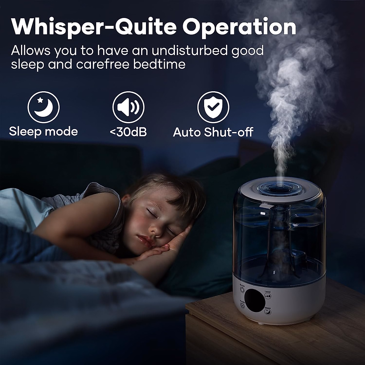 HiLIFE Humidifiers for Bedroom, 3 Times Fog Coverage, 3.2L Ultrasonic Cool Mist Humidifiers for Home Baby Nursery & Plants, Top Fill Air Humidifier Lasts Up to 35 Hours, Auto Shut-Off