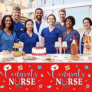 Moukeren 3 Pieces Nurse Graduation Tablecloth Nurse Graduation Party Supplies Nurse Plastic Congrats Table Covers Red White Nurse Graduation Table Cloth for Nurse Graduation Party Decor 54 x 108 Inch