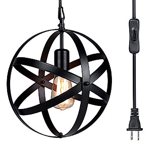Pendant Light, Tomshine Plug in Hanging Light,Rustic Metal Chandelier Light Fixture for Kitchen Dining Room Farmhouse