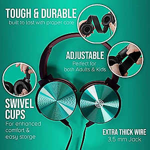 Premium Classroom Headphone with Microphone (5 Pack) - Kids Wired Earphones with Mic for School Students K-12 & Teachers, Soft Swivel On Ear Pads- Perfect for E-Learning, Meetings, Calls -(Colorful)