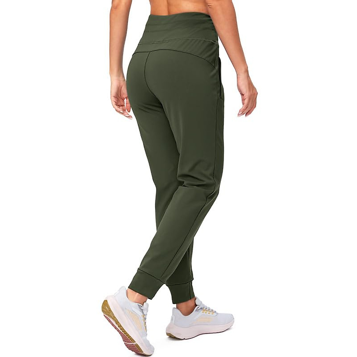 G Gradual Women's Fleece Lined Joggers High Waisted Water Resistant Thermal Winter Sweatpants Running Hiking Pockets(Olive, L)