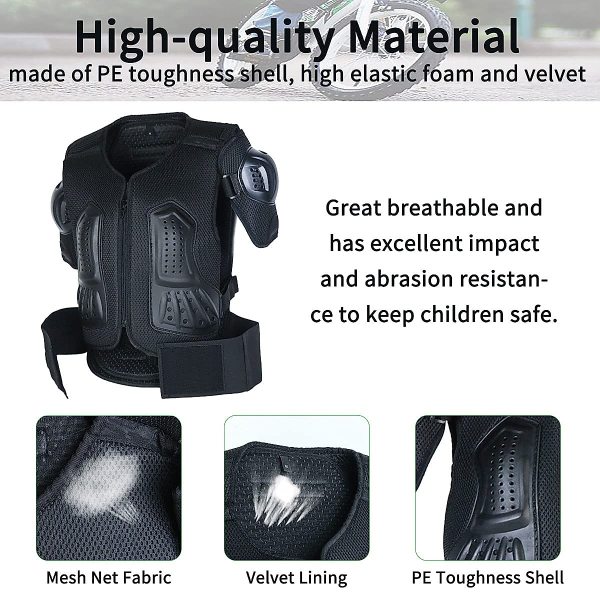 Kids Dirt Bike Full Body Chest Spine Protector Armor Vest Gear with Knee and Elbow for Bicycles, Motorcycle, Motocross , Skiing, Skating,Skateboards (Black, X-Small)