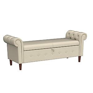 Aoowow Storage Bench for Bedroom End of Bed Rolled Armed PU Leather Ottoman Couch Long Bench Window Sitting Fireplace Toy Storage Bench, Brown