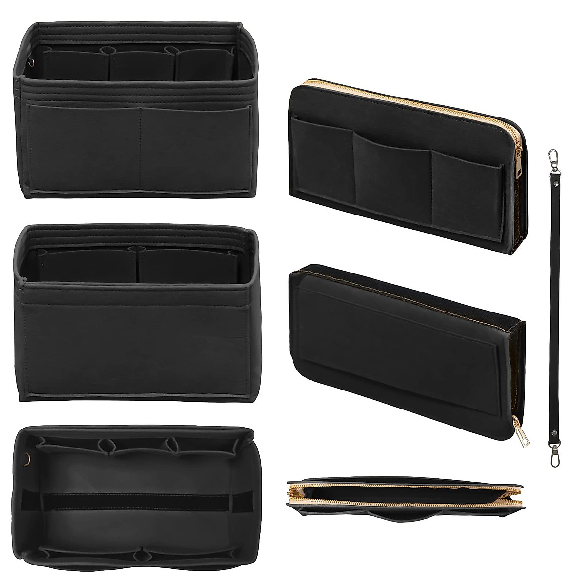 DailyPlus Purse Organizer Insert with Zipper Felt Bag Organizer Handbag Organizer Insert Bag in Bag Organizer with Key Chain for Tote Purse Bag Black Small