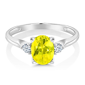 Gem Stone King 1.66 Ct Oval Canary Mystic Topaz White Created Sapphire 10K White Gold Ring (Size 5)