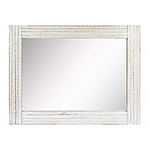 Stonebriar Rustic Rectangular Worn White Wood Frame Hanging Wall Mirror for Vertical or Horizontal Display, 24" x 18"