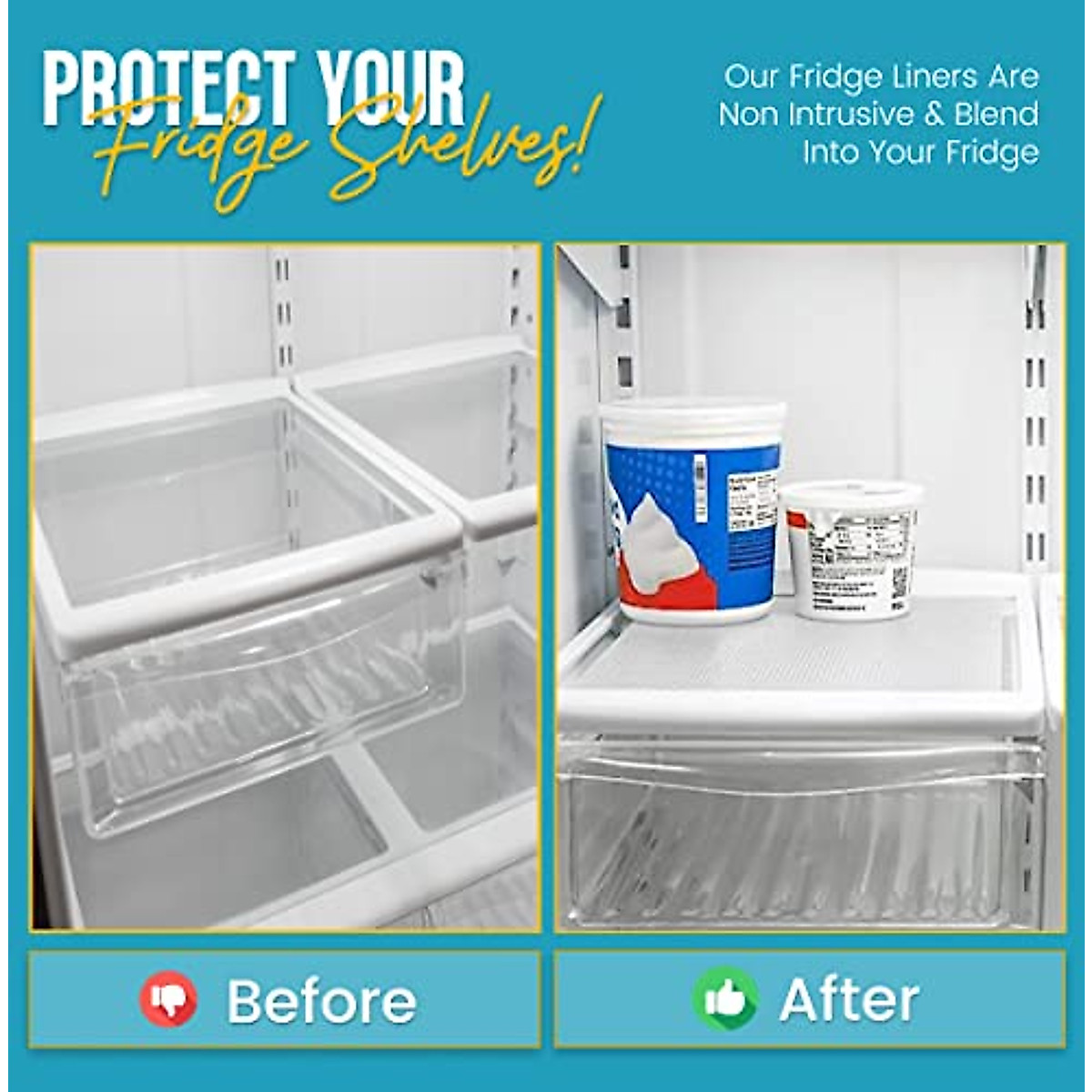 Refrigerator Liners for Shelves by Linda’s Essentials - Refrigerator Shelf Liners for Glass Shelves Protects Against Spills - Multi-Use Shelf, Drawer and Fridge Liners - BPA Free Clear