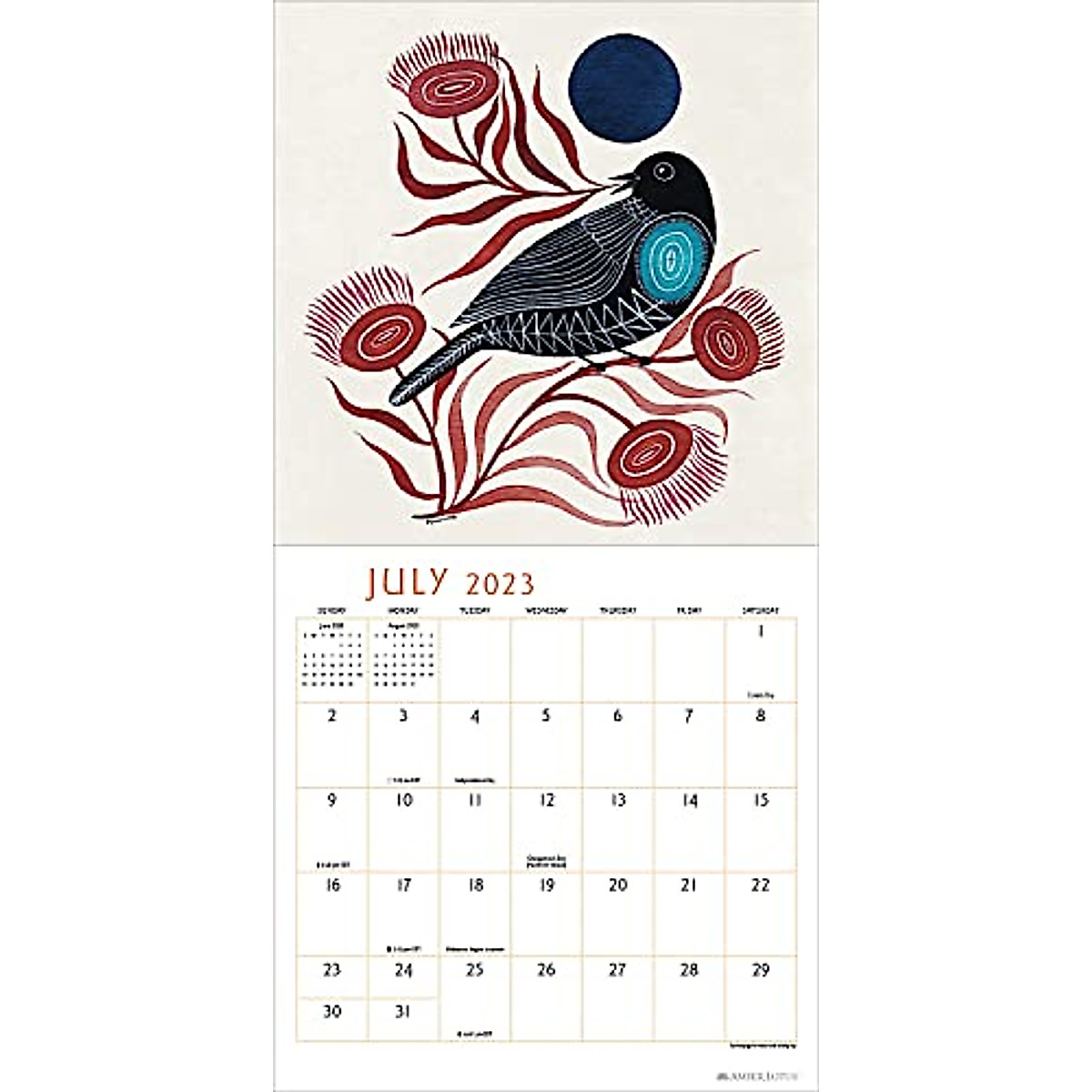 Feathered Friends 2023 Wall Calendar: Watercolor Bird Illustrations by Geninne Zlatkis | 12" x 24" Open | Amber Lotus Publishing