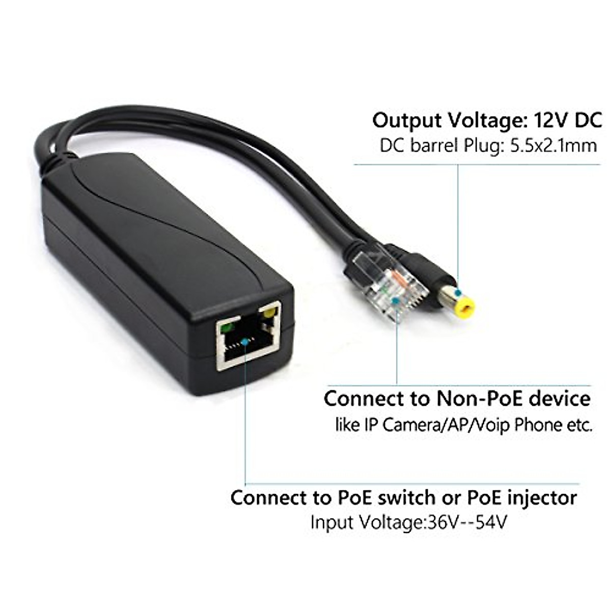 ANVISION 2-Pack Active 48V to 12V PoE Splitter Adapter, IEEE 802.3af Compliant 10/100Mbps, DC 12V Output, for IP Camera AP Voip Phone and More