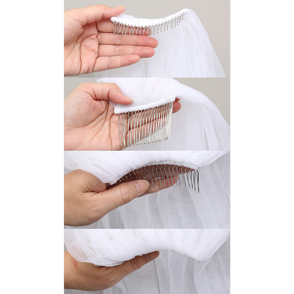 SAMKY 1T 1 Tier Crystal Pearl Beaded Edge Bridal Wedding Veil - White Fingertip Length 36" V575