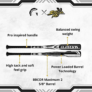 Guardian X Stinger BBCOR Baseball Bat - 3 Drop - 2 5/8" Barrel - Available in 31” to 34” - Drop 3 Baseball Bat for Middle School, High School, or College - 32" - 29 oz - Black/Gray