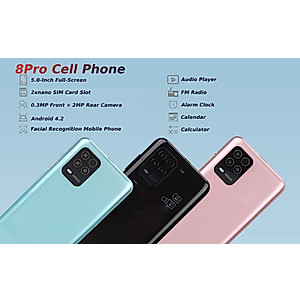 GOWENIC 8Pro Unlocked Android Smartphone, 5 inch Dual Card Dual Standby Cell Phone, RAM 512MB ROM 4GB, Ultra Thin Mobile Phone Supports Face Unlocking, for Android 4.2, 1500mAh Battery(Green)