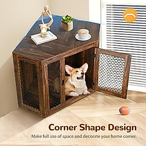 BOEASTER Corner Dog Crate Furniture, Wooden Dog Kennel End Table with Door Furniture Style Dog House Pet Crate Indoor Use for Small Medium Dogs