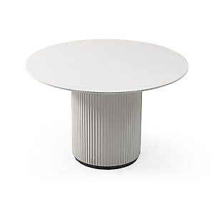 LyuHome 47.24" Round Wood Dining Table, Modern Kitchen Table with Wooden Pedestal Base, Mid Century Circular Tabletop Leisure Coffee Table Dining Room Table Furniture φ47.24"x29.52"H Grey