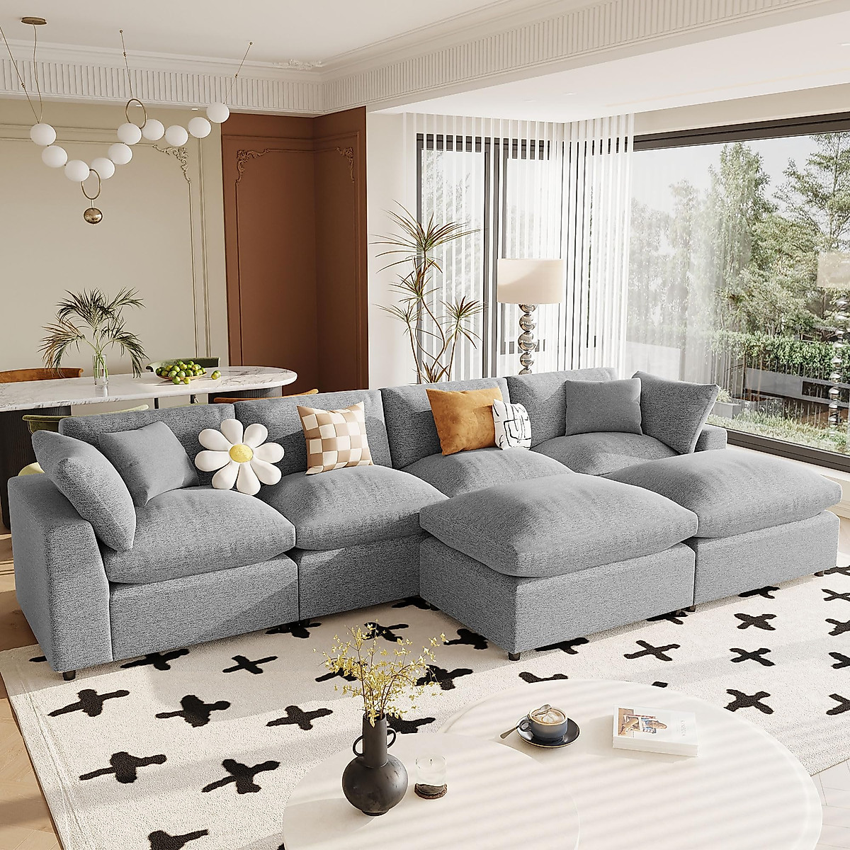 Merax Modern Large U-Shape Sectional Sofa Set, 2 Large Chaise with Removable Ottomans for Living Room, Grey